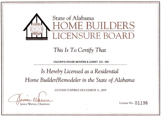 Clay Fauver's House Movers & Leveling Co., Inc. -Licenses